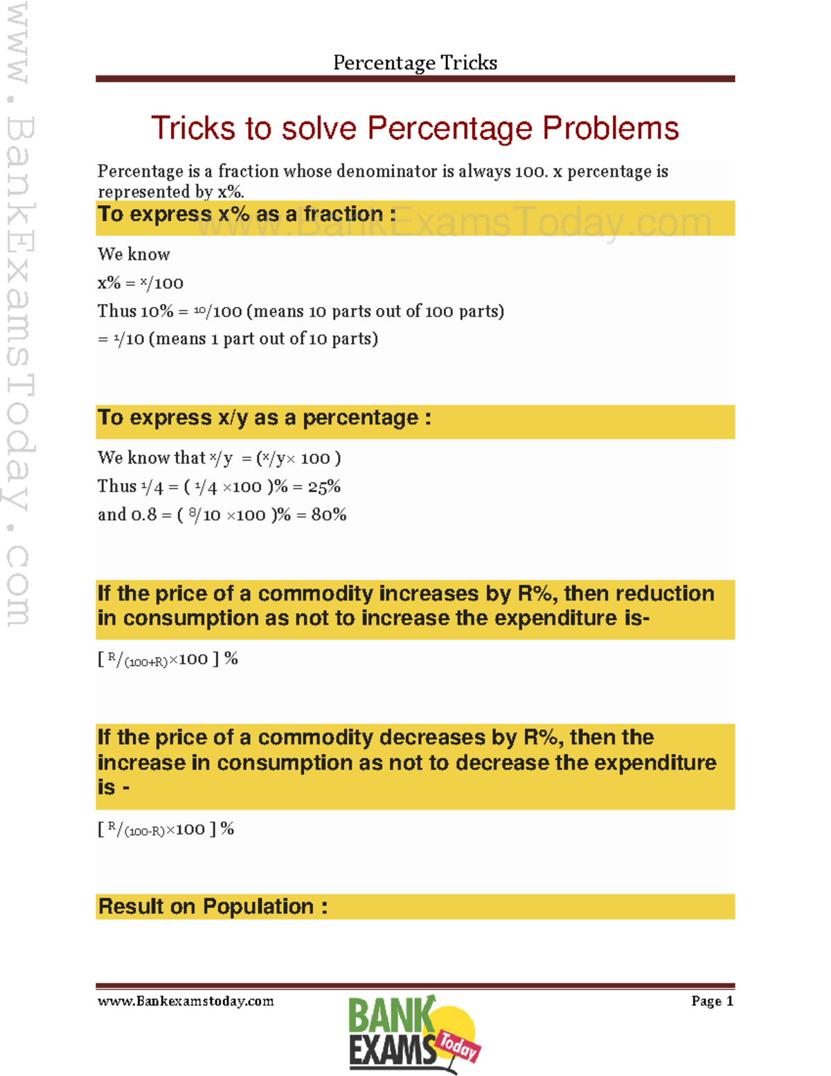 Tricks To Solve Percentage Problems Percentage Tricks Tricks To Solve