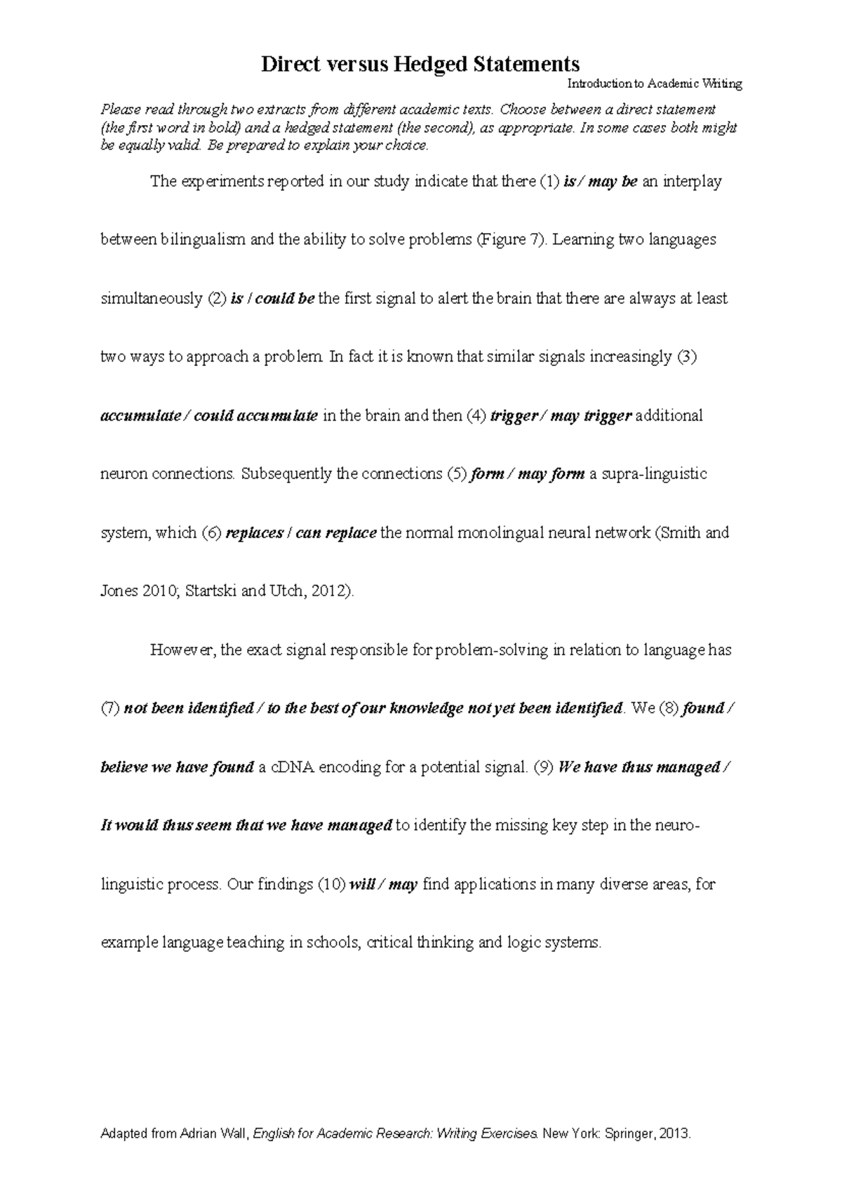 Hedging Language Review: Direct vs. Hedged Statements in Academic ...
