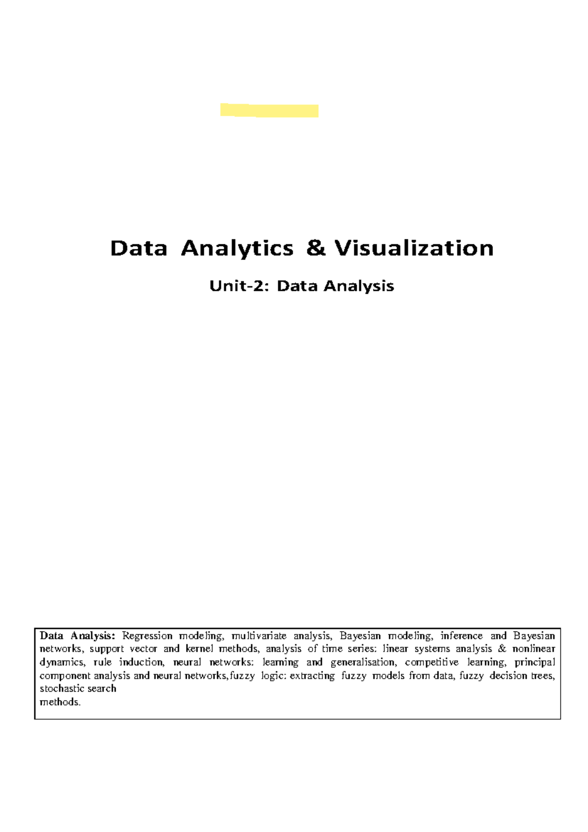 Data Analytics Visualization: Regression, Bayesian Modeling & Time Series - Studocu