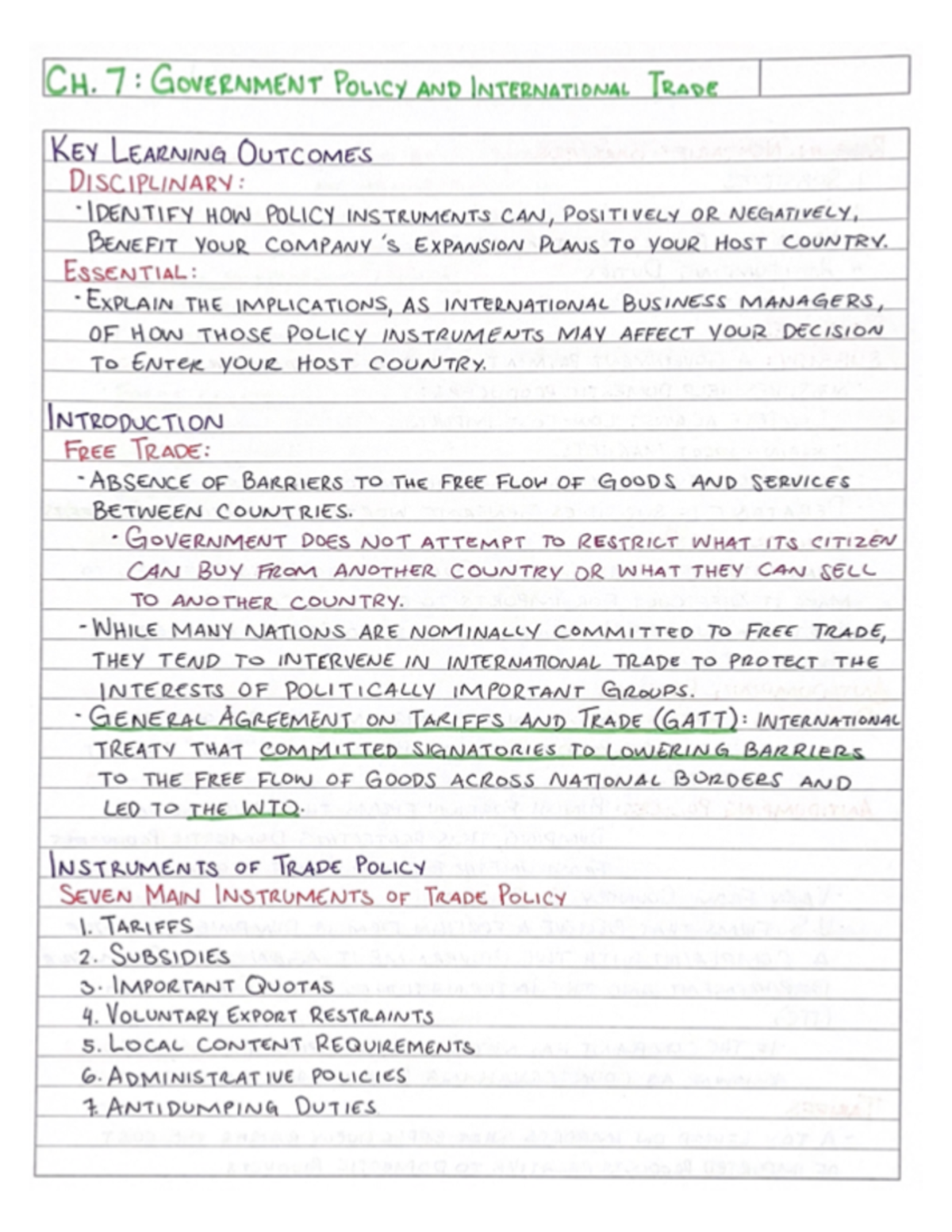 Chapter 7: Government Policy and International Trade - CH. 7 ...