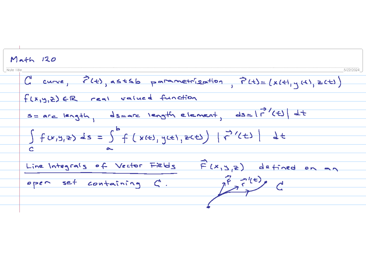 Math 120 Final Exam Notes: Integrals and Vector Fields Concepts - Studocu