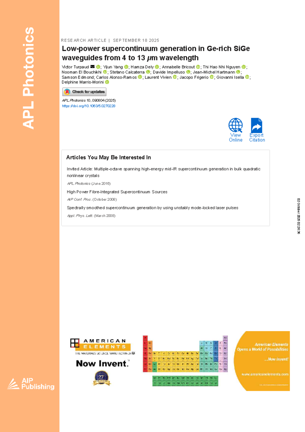 Supercontinuum Generation in SiGe Waveguides (APL 10, 090804) - Studocu