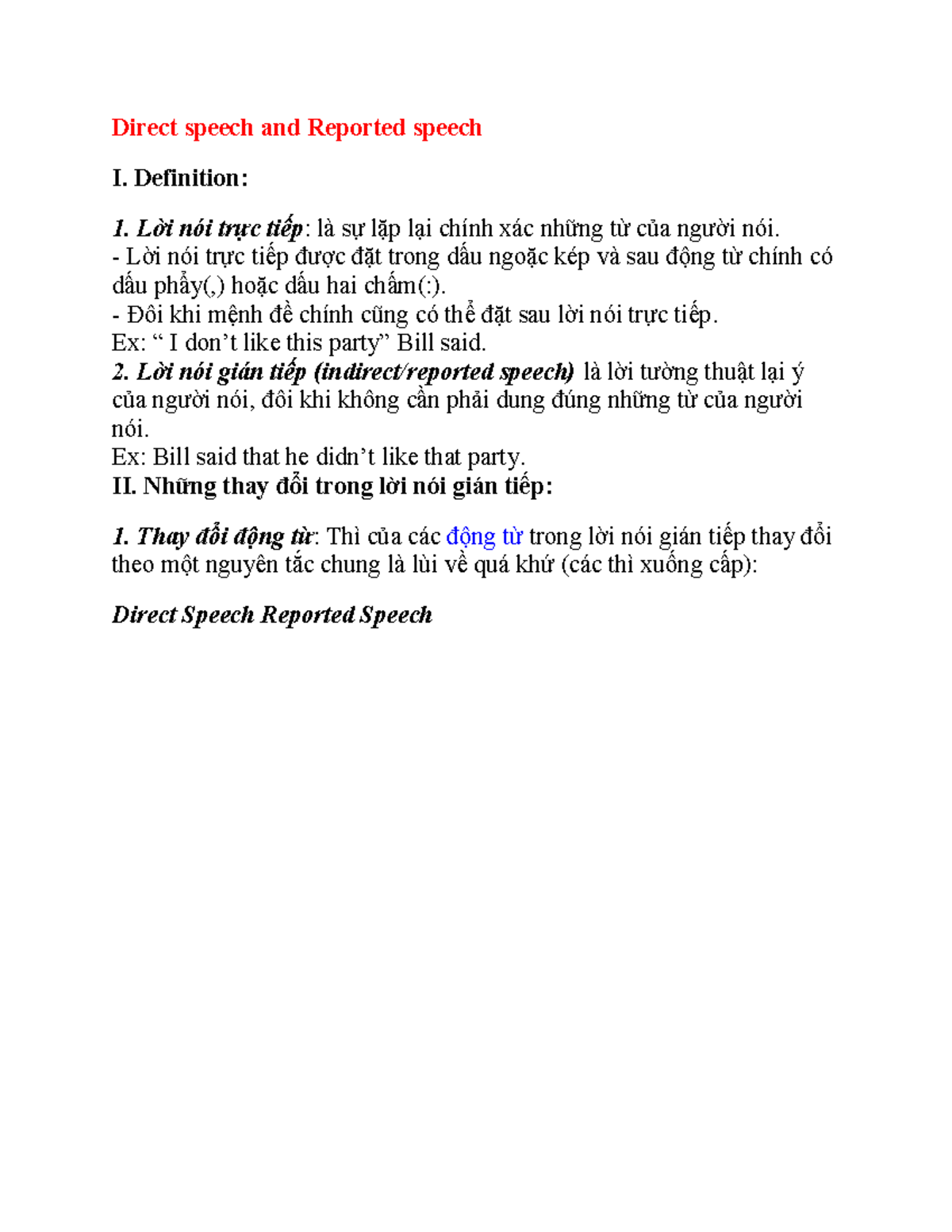 Direct and Reported Speech: Key Definitions, Rules, and Examples - Studocu