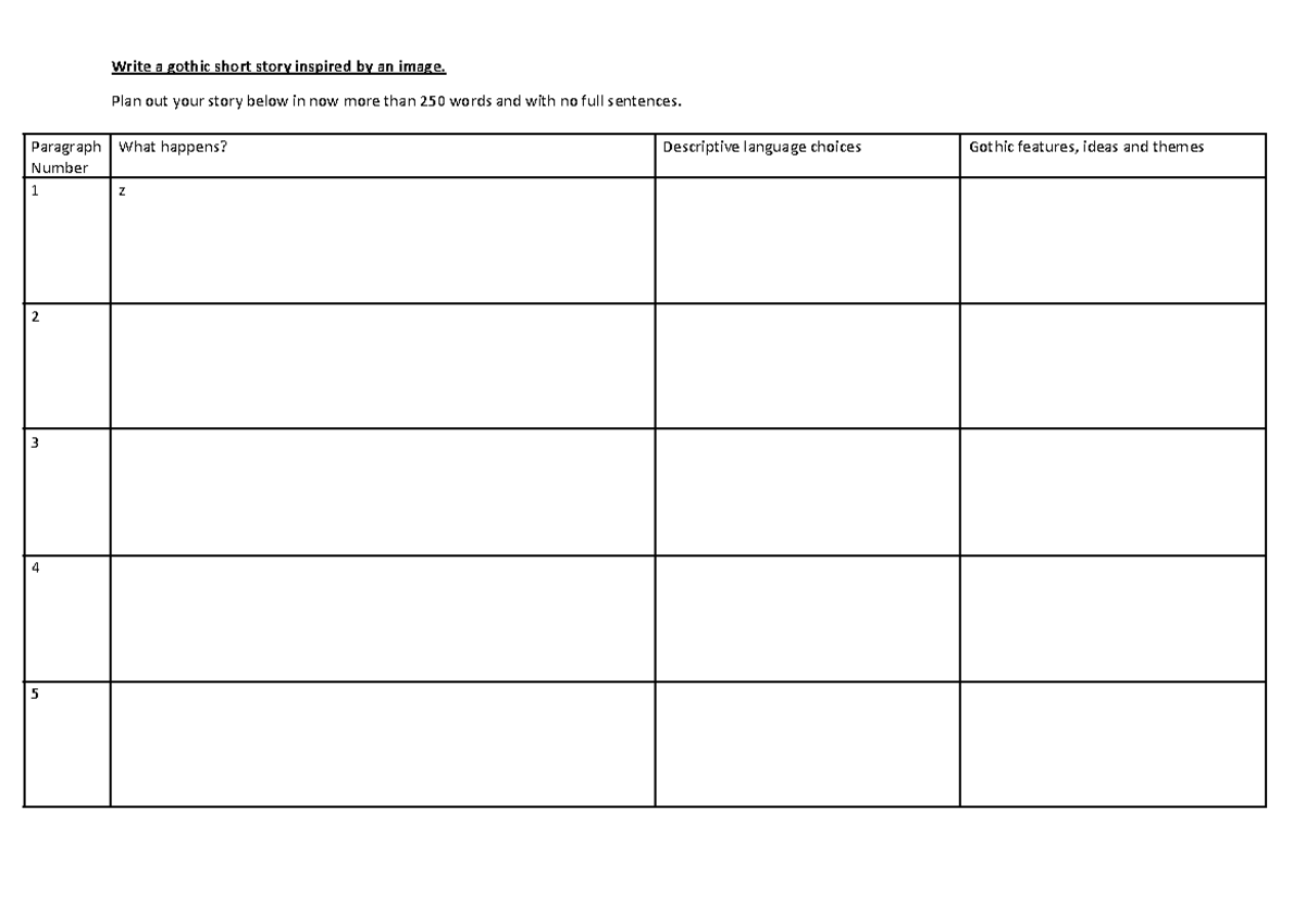 Gothic Short Story Planning - Q300 - Write a gothic short story ...