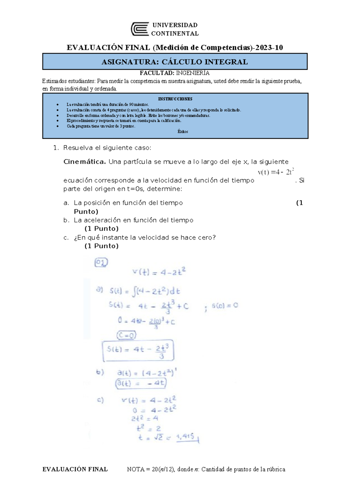 Examen Final Cálculo Integral - Medición de Competencias 2023 - Studocu