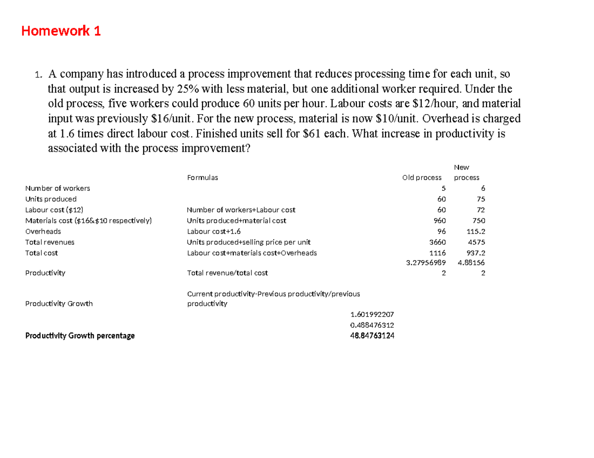 OPMT Homework 1: Process Improvement & Productivity Analysis - Studocu