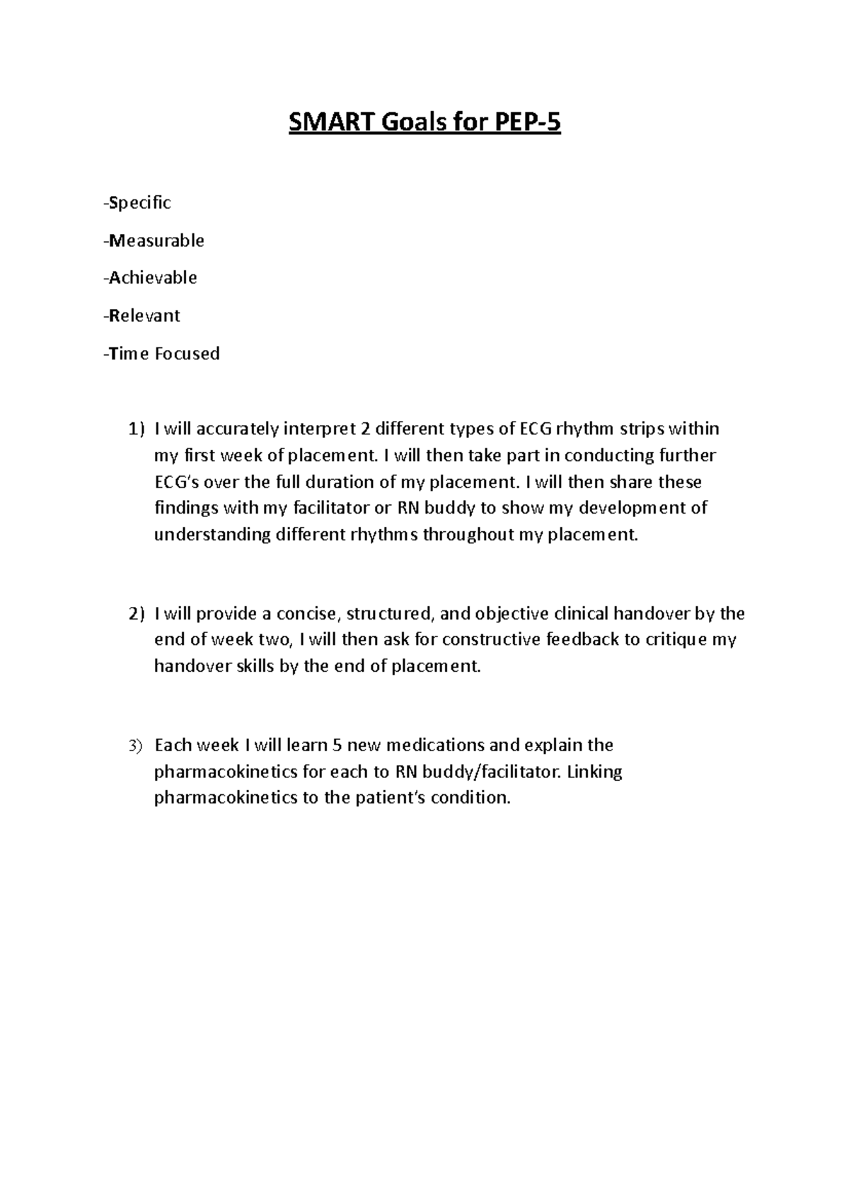 SMART Goals for PEP-5: ECG Skills & Clinical Handover Guide - Studocu