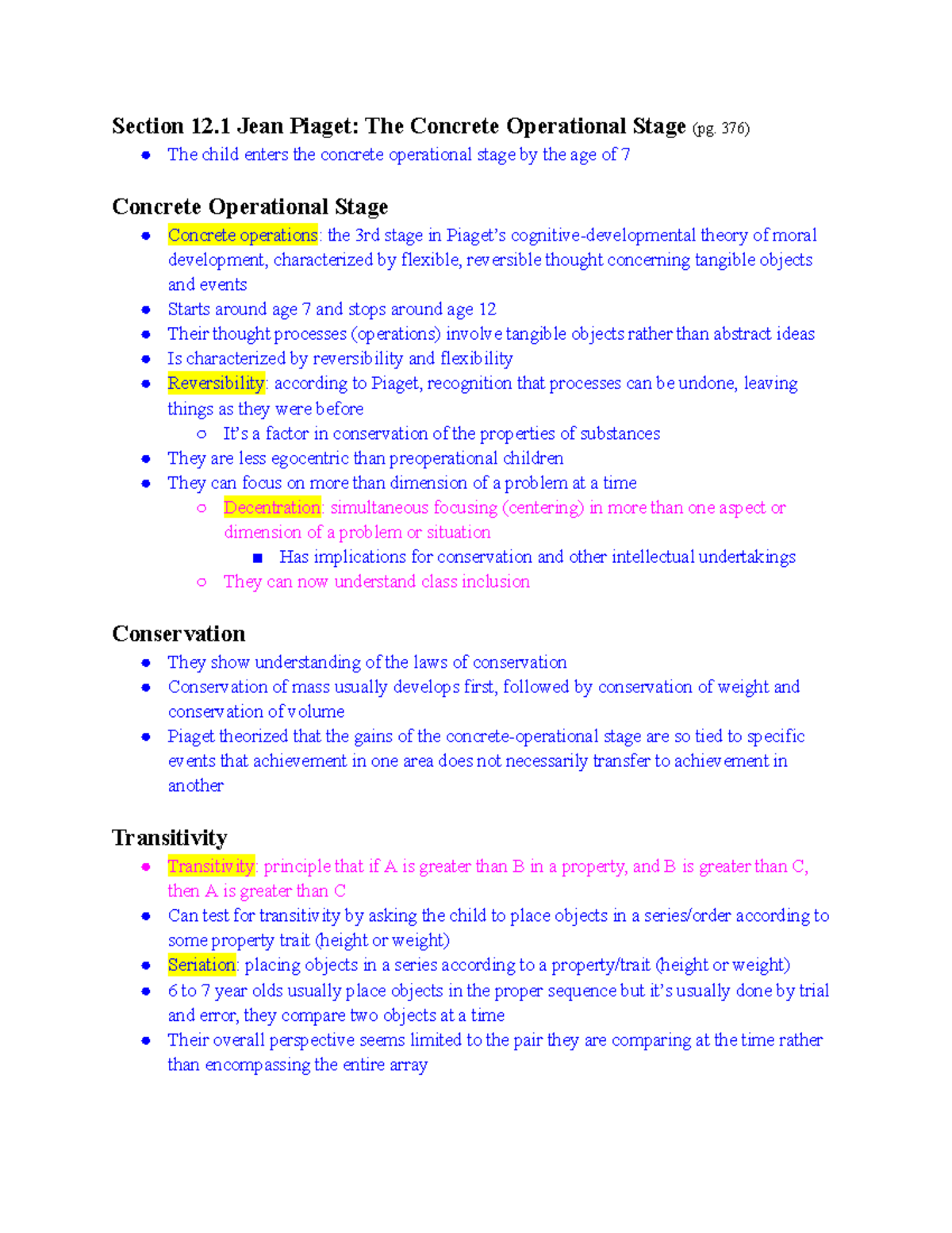 Lecture Notes on Piaget's Concrete Operational Stage - Studocu