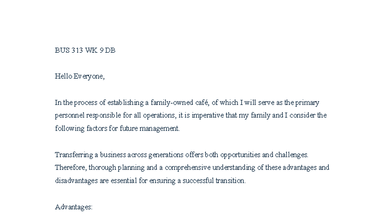 BUS 313 WK 9 DB - Family Business Succession Challenges & Opportunities ...