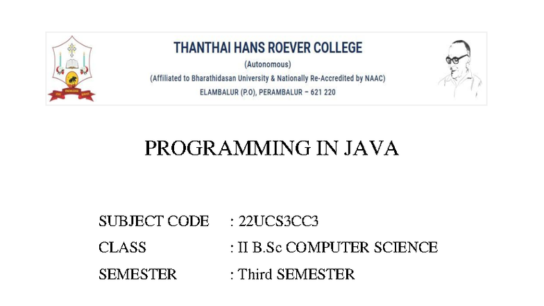 Programming in Java - Unit 1: OOP Fundamentals (22UCS3CC3) - Studocu