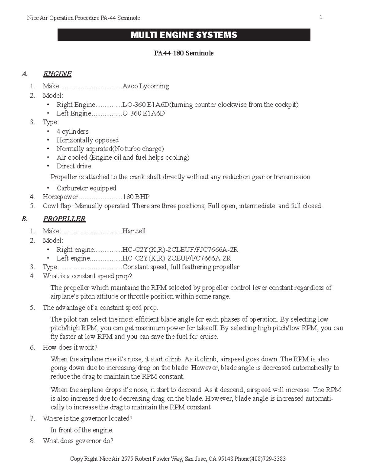 Seminole PA44 Operation Procedures and Systems Overview - Studocu