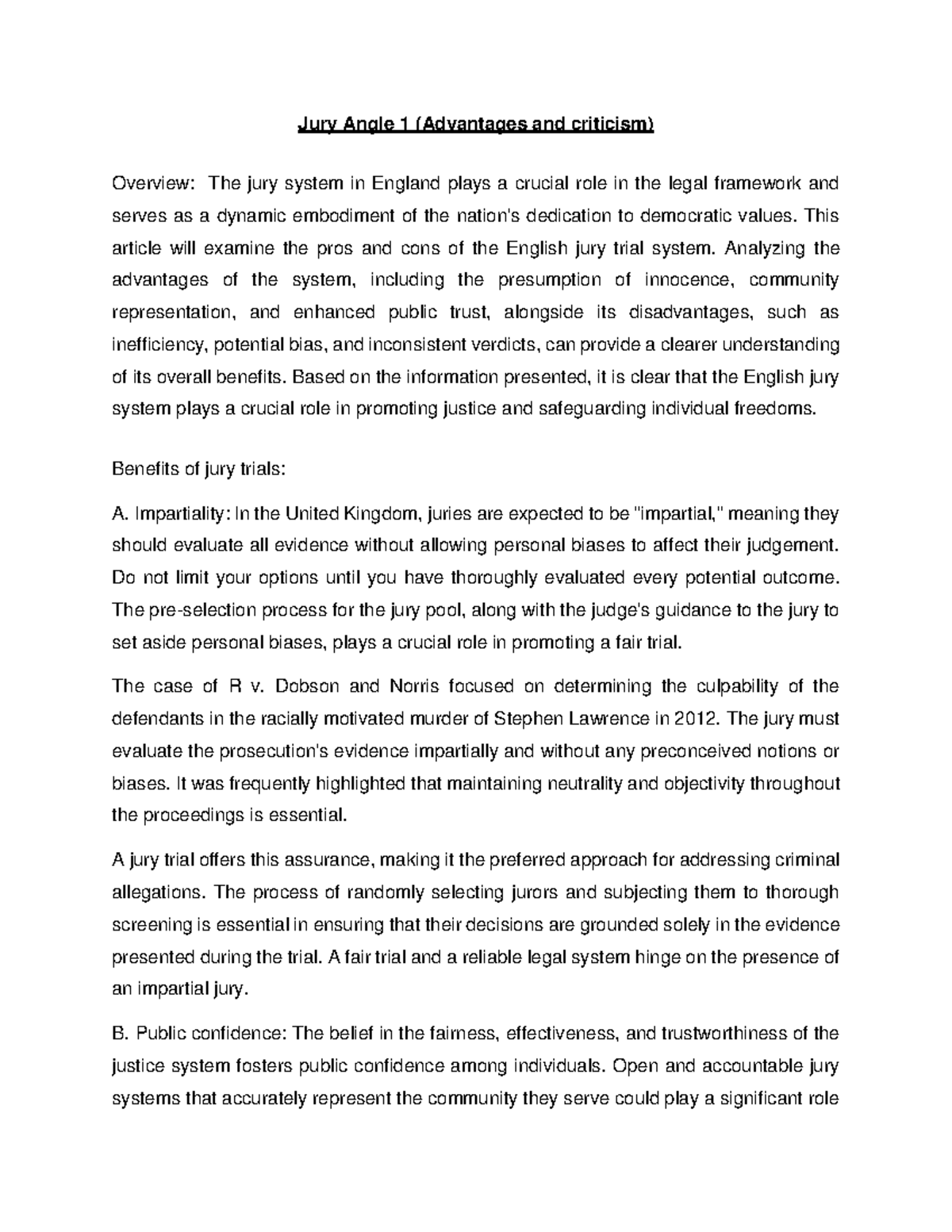 Jury System Analysis: Pros, Cons, and Recent Reforms (Coursework) - Studocu