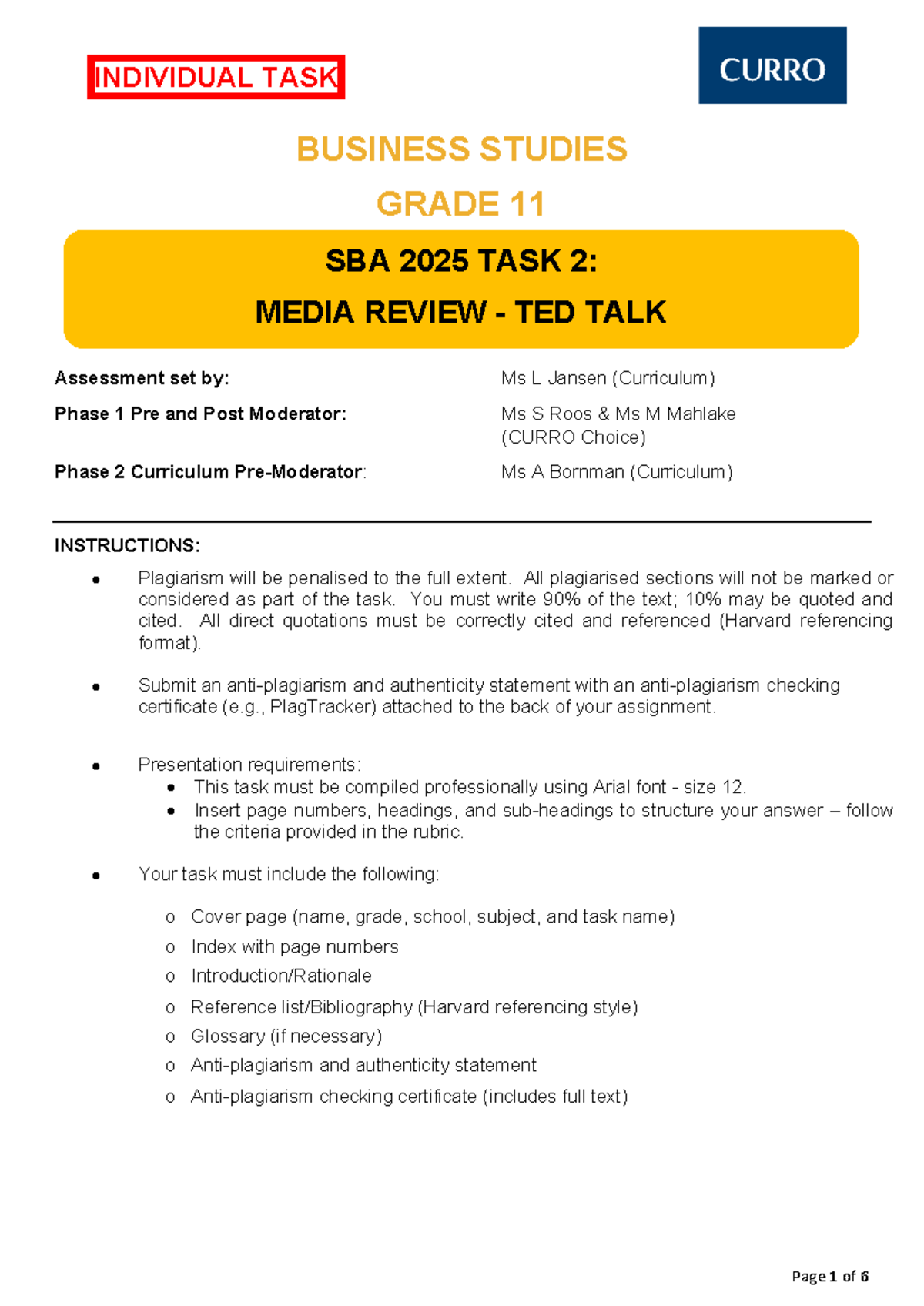 Gr11 IEB BSTD Media Review 2025: TED Talk Analysis Task 2 - Studocu