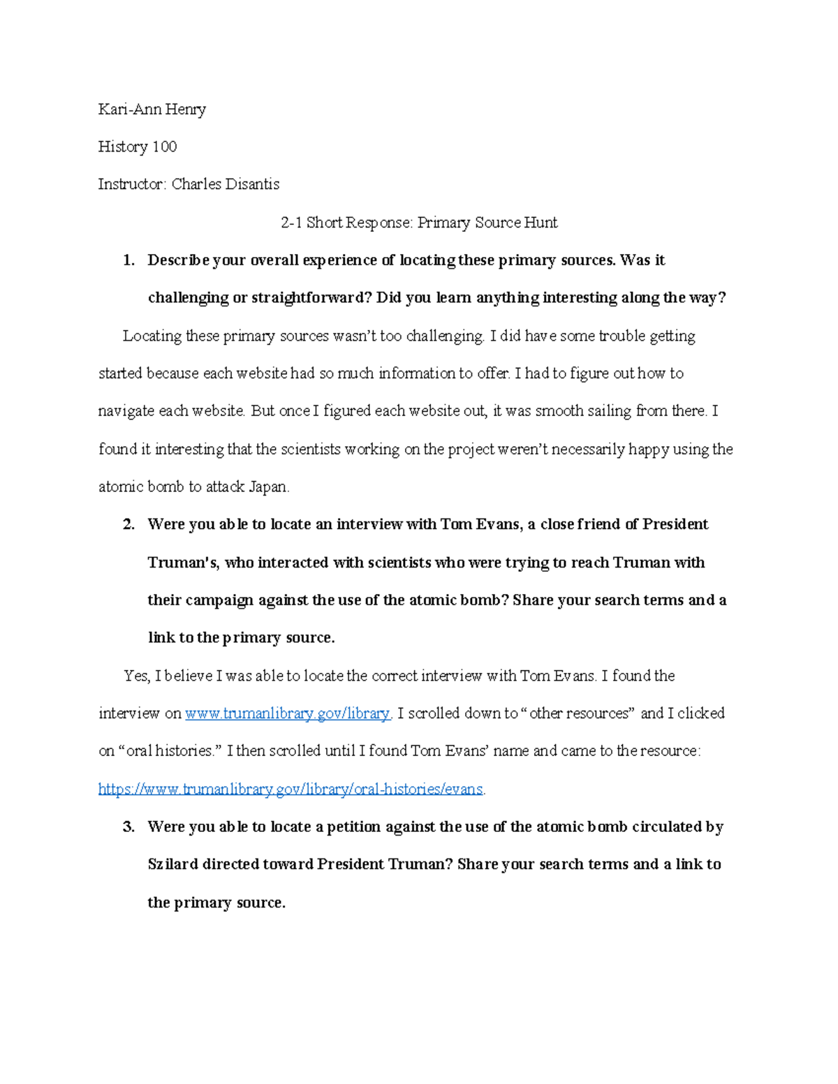 Henry HIS 100 2-1 Short Response - Kari-Ann Henry History 100 ...