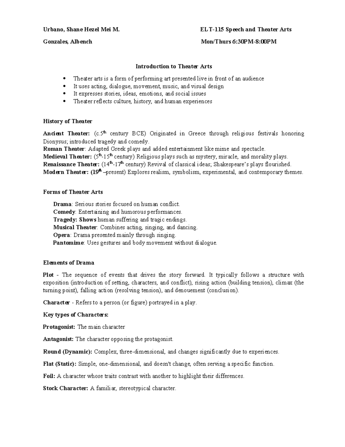 Introduction to Theater Arts (THA 101) - Key Concepts and History - Studocu