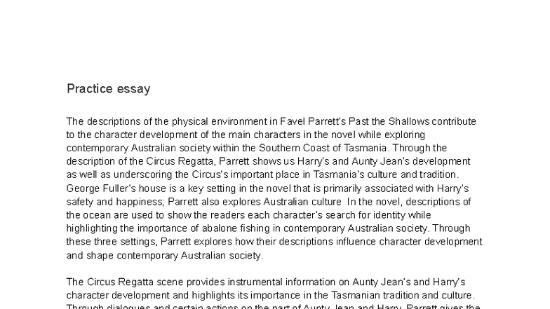 Past the Shallows Essay Notes: Character Development & Environment ...
