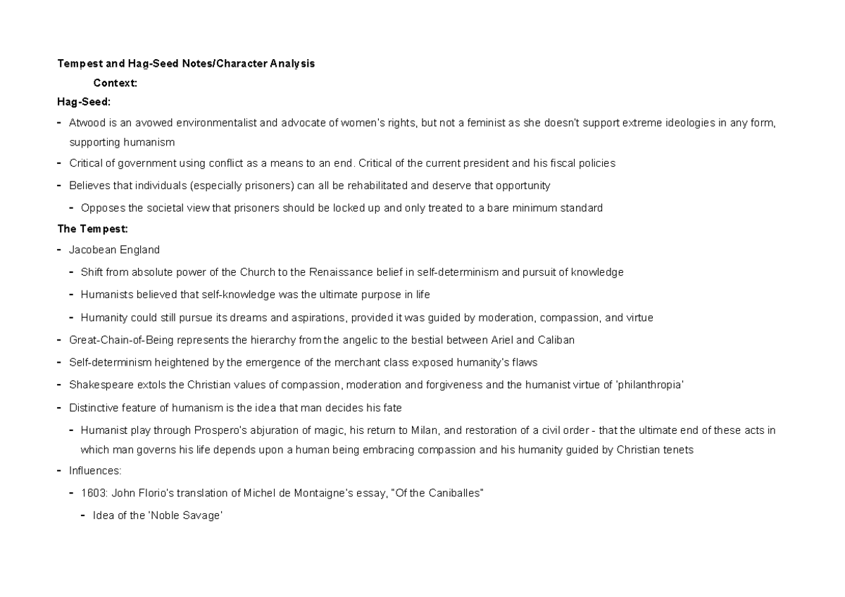 Tempest and Hag-Seed: Critical Analysis and Contextual Insights - Studocu