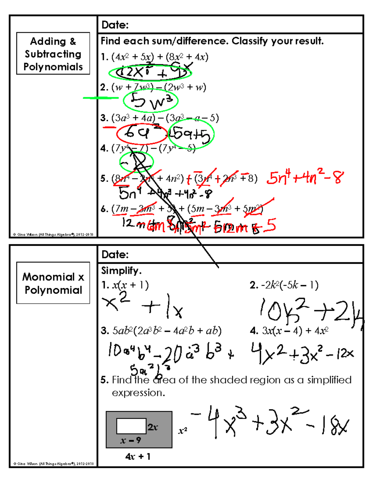 Algebra 1 Warm-Ups: Adding & Subtracting Polynomials - Studocu