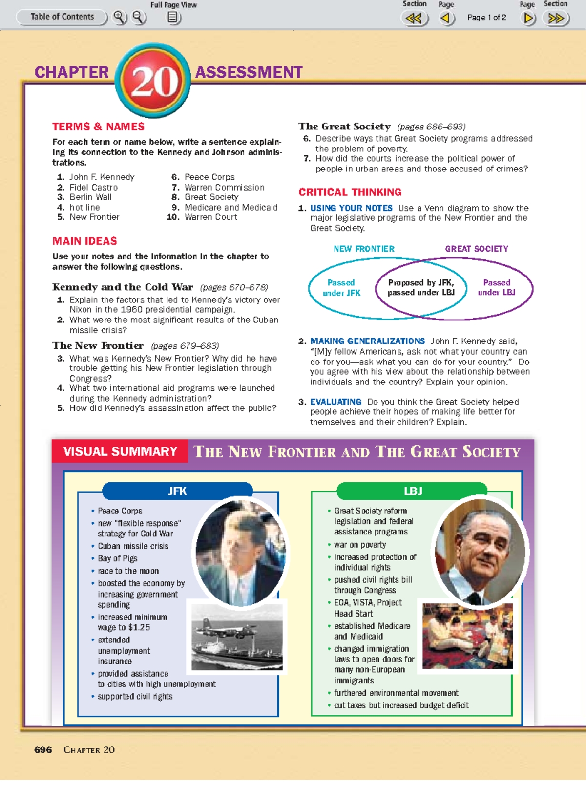 Chapter 20 Assessment: The New Frontier & Great Society (JFK/LBJ) - Studocu