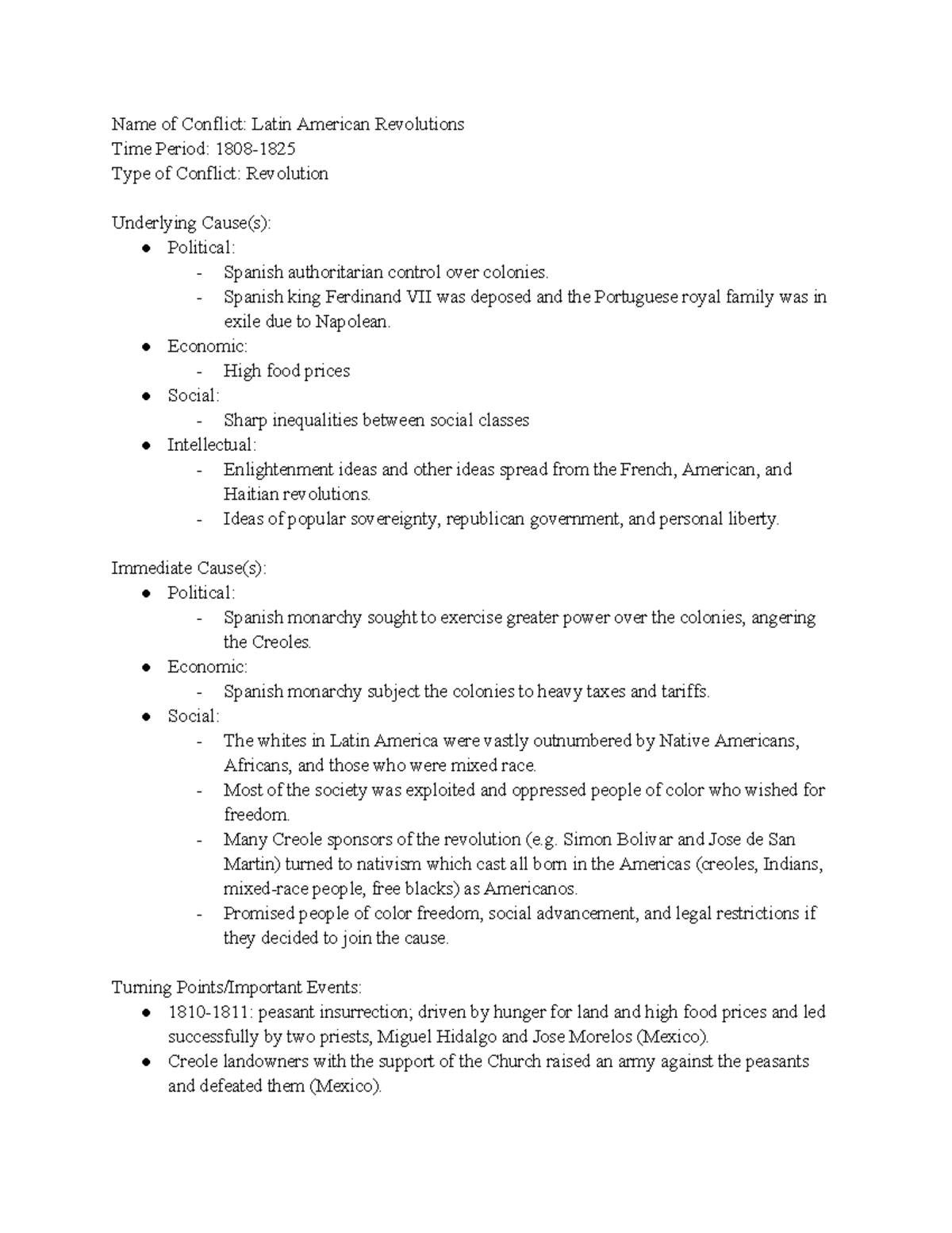 AP World: Latin American Revolutions - Causes and Key Events - Studocu