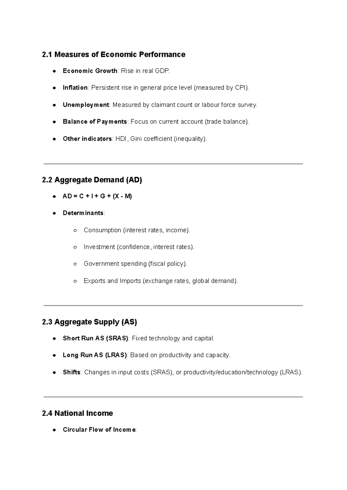 Topic 2 econ - Revision Overview - 2 Measures of Economic Performance ...