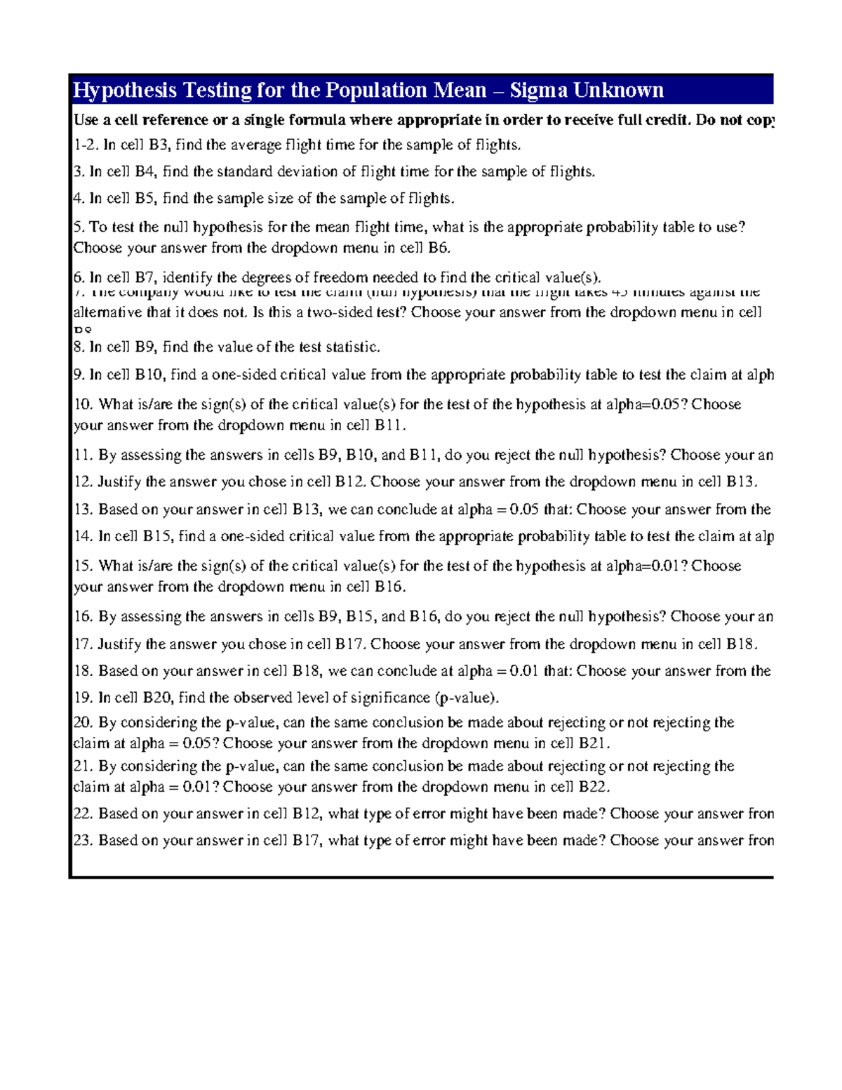 Hypothesis Testing for Population Mean (σ Unknown) – Analysis Guide ...