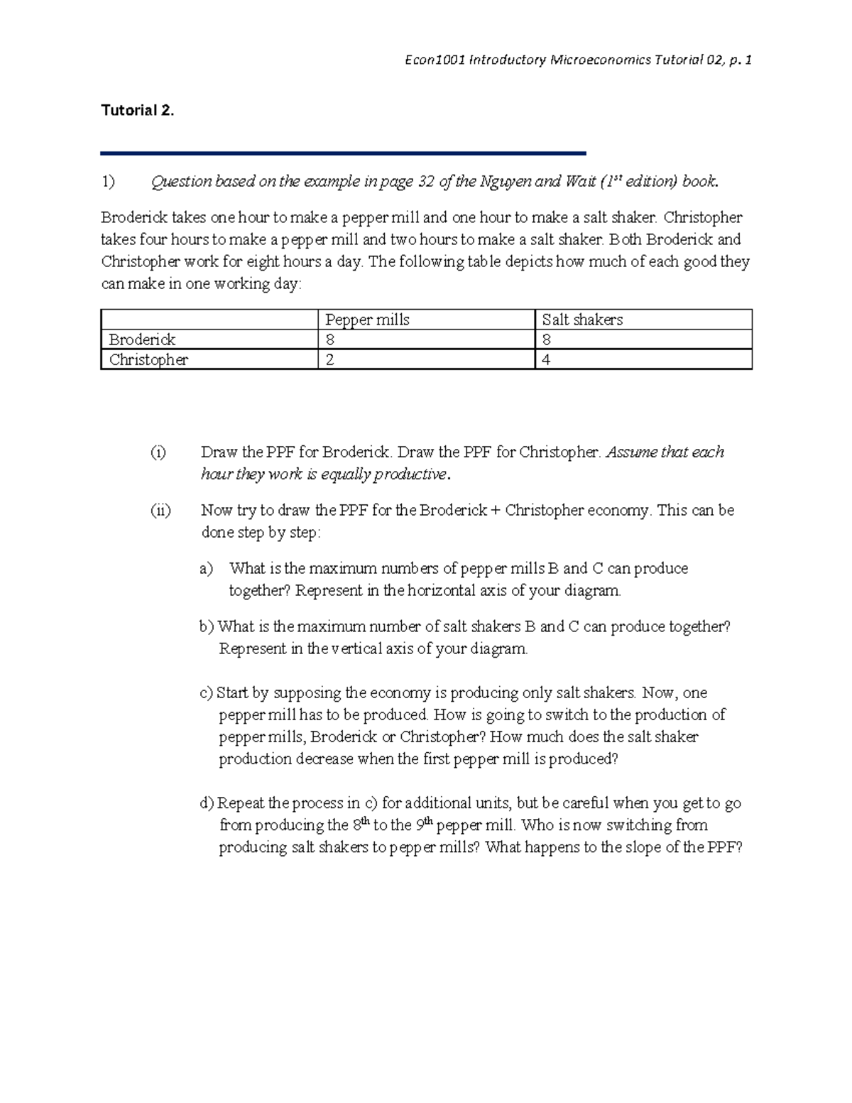 Econ1001 Tutorial 02: PPF Analysis and Comparative Advantage - Studocu