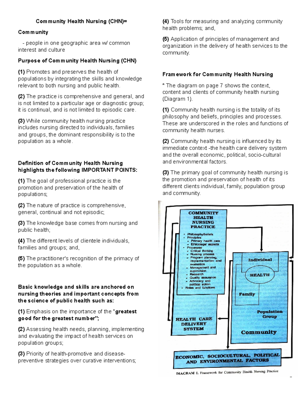 Community Health Nursing Overview: Principles and Framework - Studocu