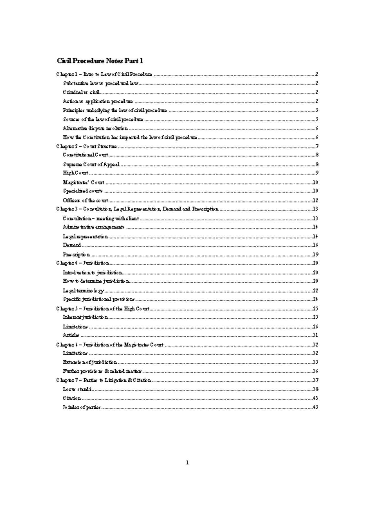 Civil Procedure Notes (CIV 101) - Chapter 1: Introduction to Law - Studocu