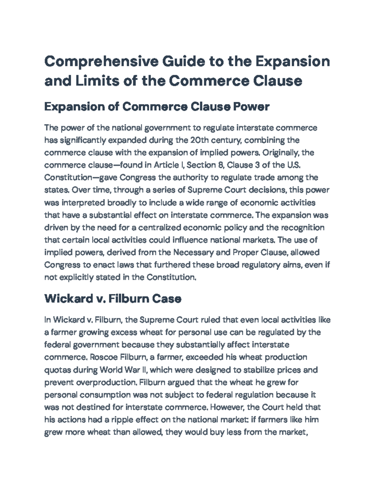 Comprehensive Overview of Commerce Clause Expansion & Limits (POL 101) - Studocu
