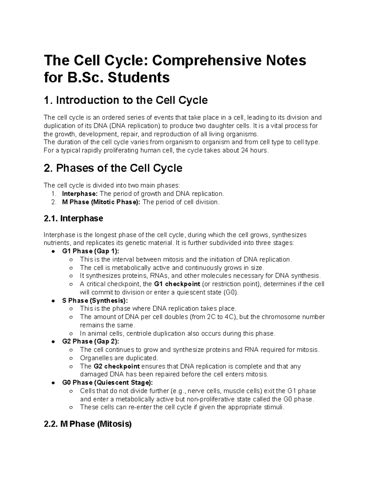 Notes on the Cell Cycle: B.Sc. Comprehensive Study Guide - Studocu