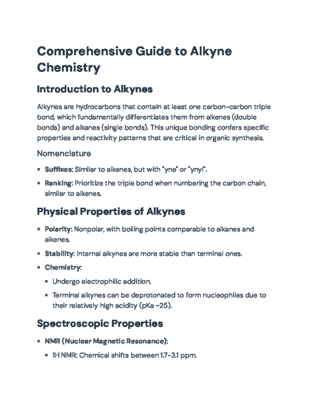 Comprehensive Guide to Alkynes: Properties & Reactions (CHEM 301) - Studocu
