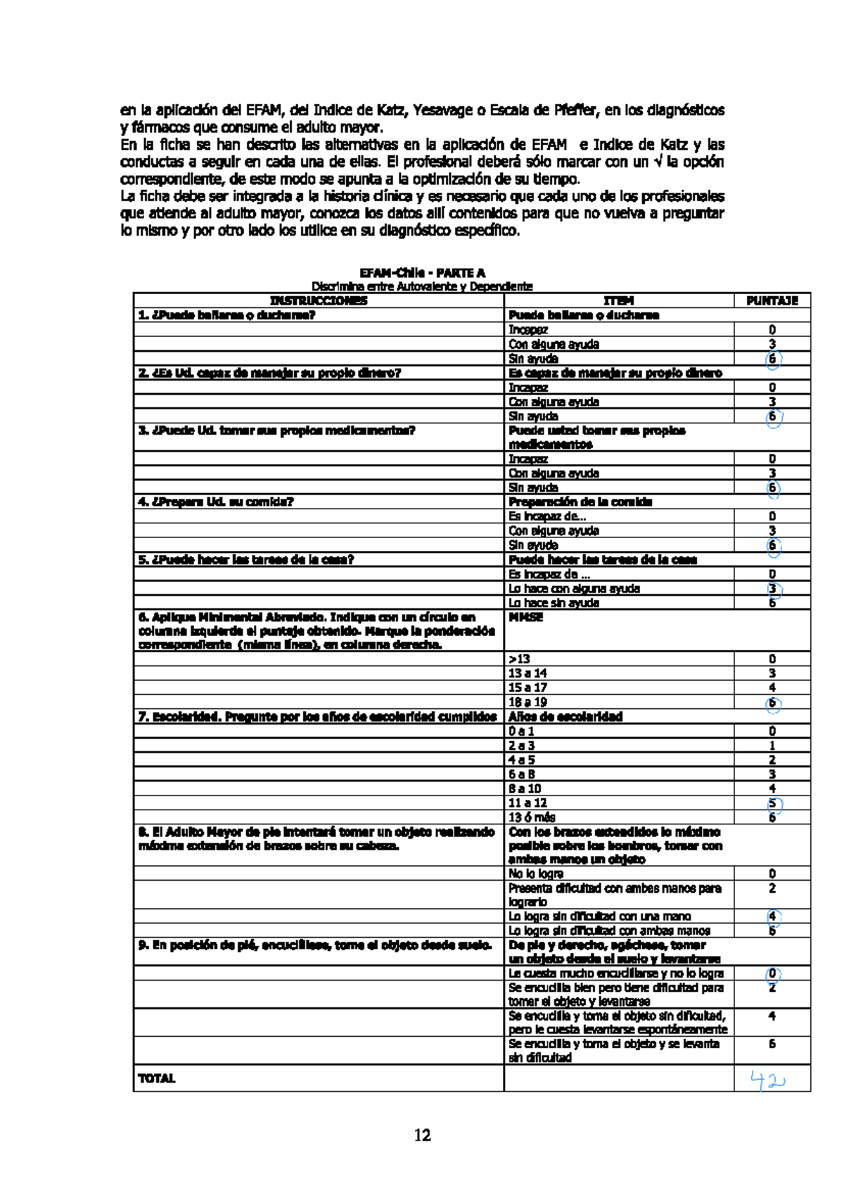 Escalas de Evaluación Geriátrica: EFAM, Katz, Yesavage y Pfeffer - Studocu