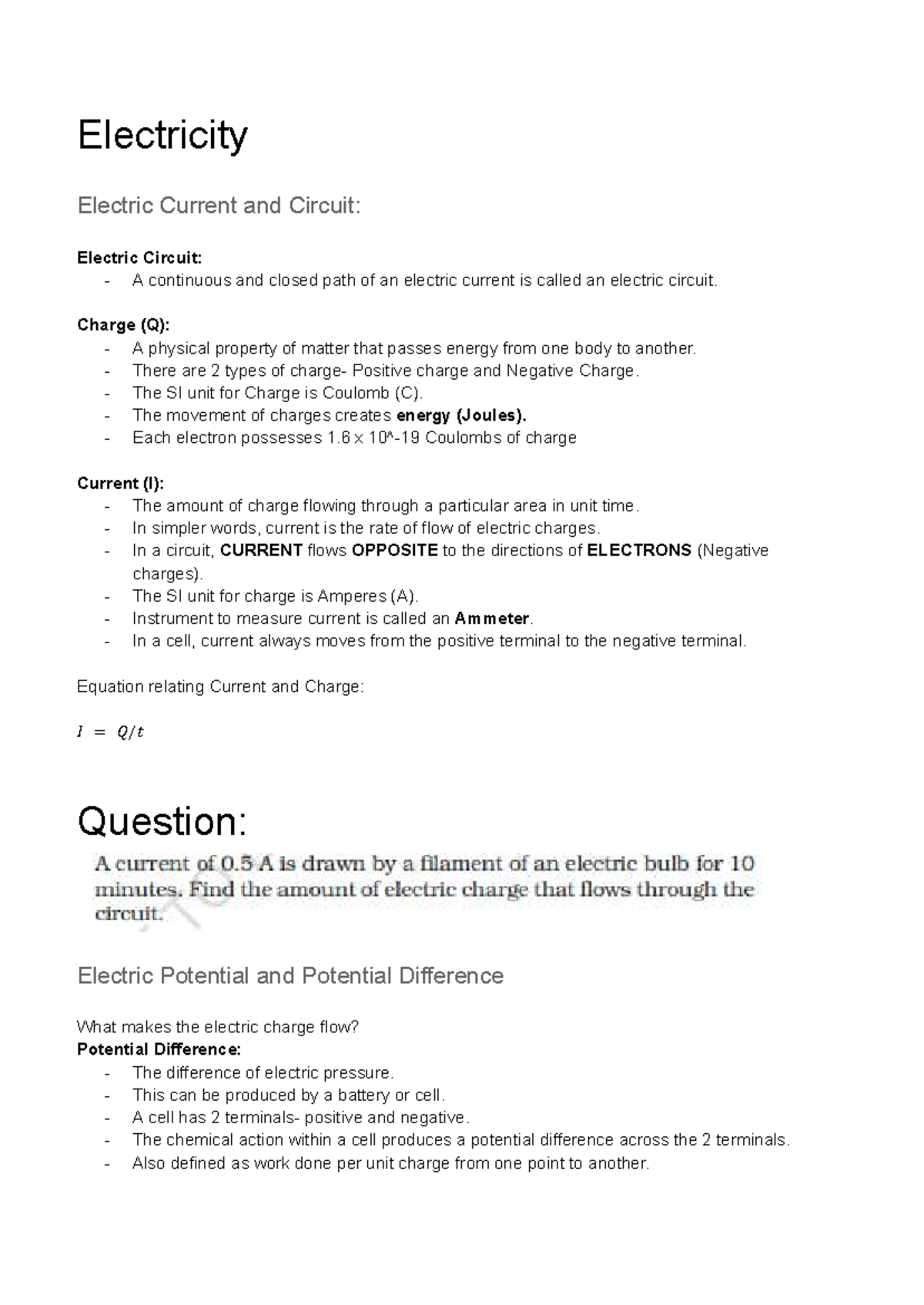 Electricity: Understanding Current, Charge, and Circuits - CBSE Grade ...