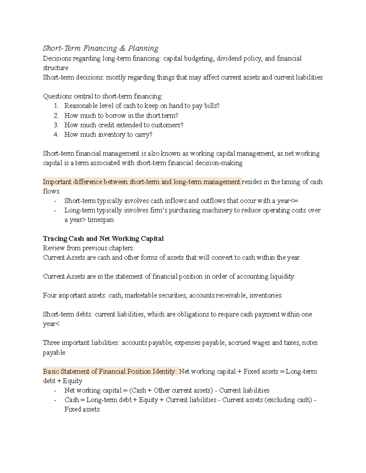 CH. 18 Short-Term Financing Strategies and Concepts - Studocu