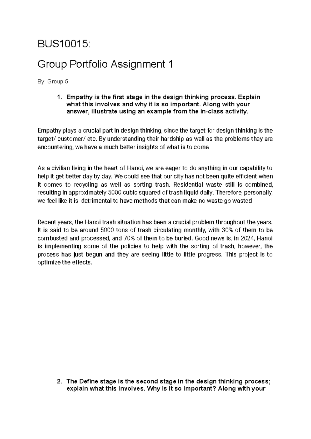 Group Portfolio Assignment 1 - BUS10015: Group Portfolio Assignment 1 ...