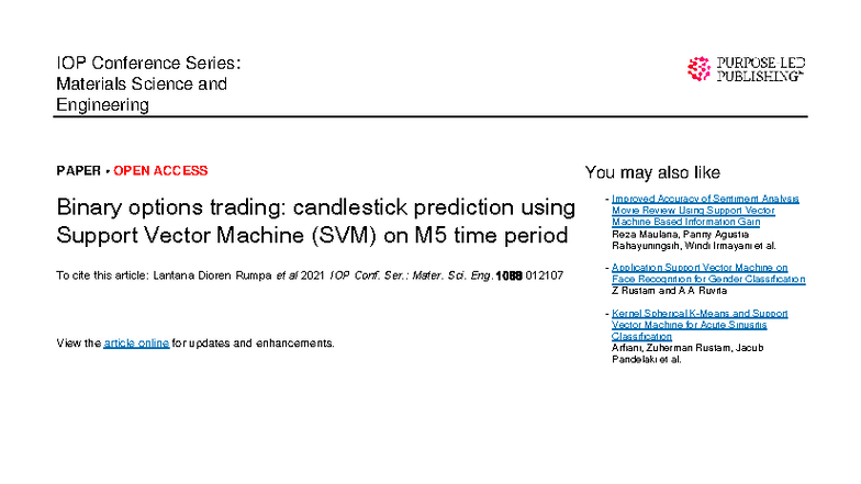 Binary Options Trading: SVM Candlestick Prediction on M5 Timeframe - AC2SET 2020 - Studocu