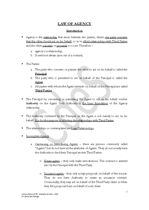 Law of agency - Law of agency Agency – relationship between the ...