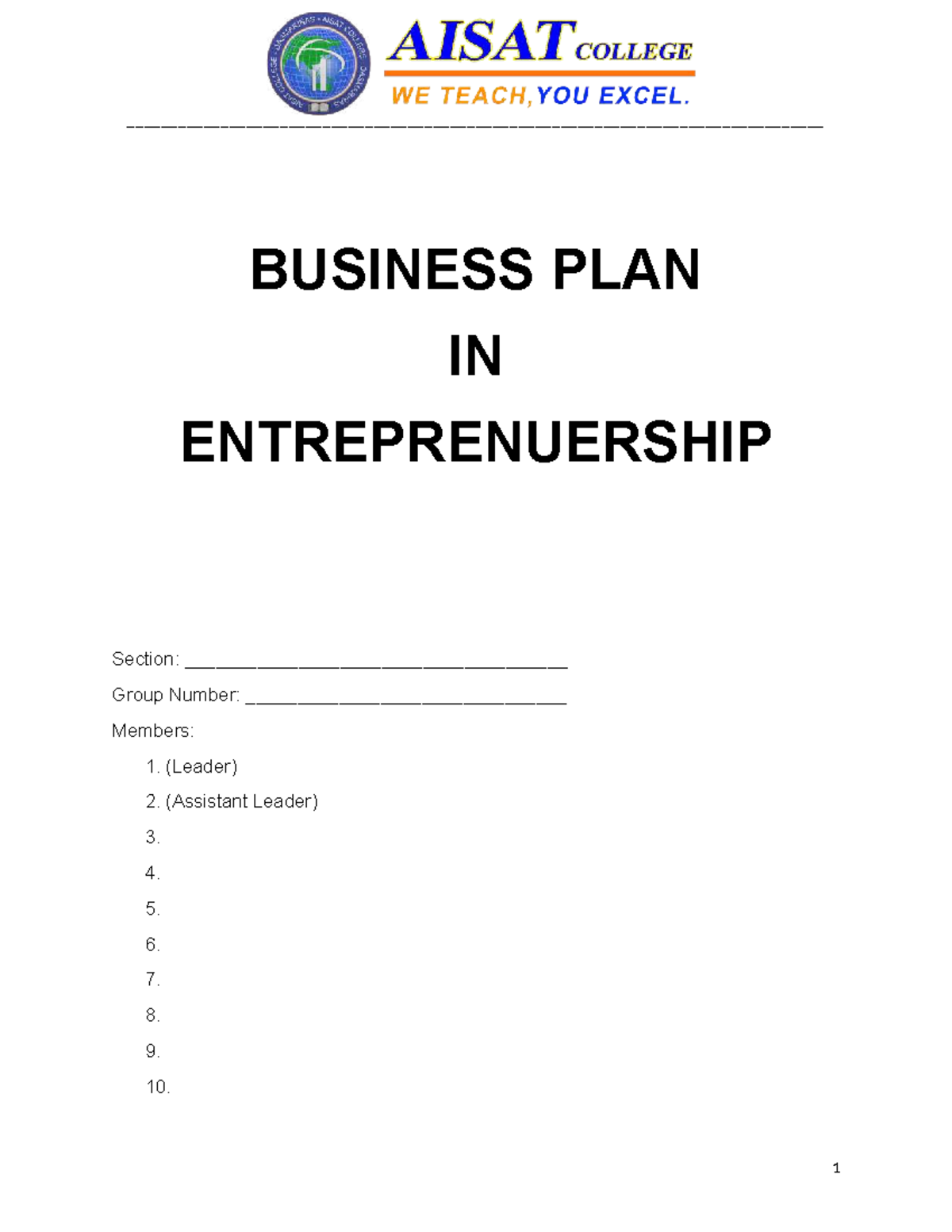 BUSINESS PLAN IN ENTREPRENEURSHIP (ENTREP) - AERAG Group Project - Studocu