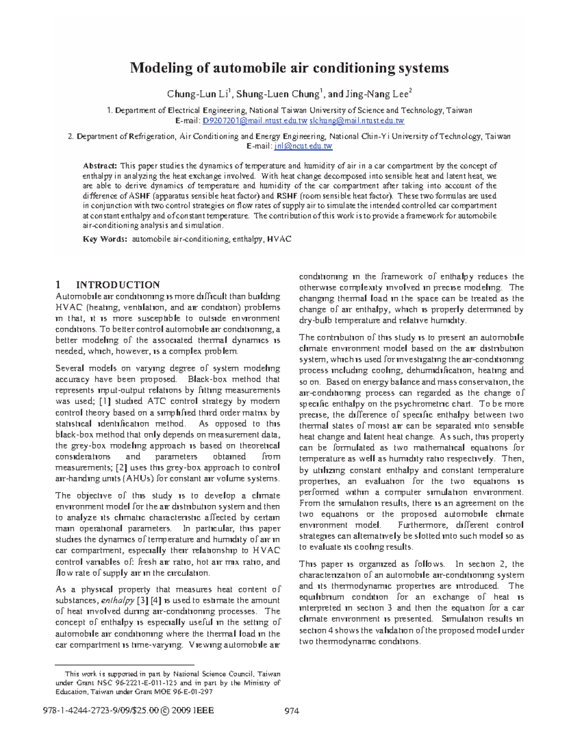 Modeling Automobile Air Conditioning Systems: Dynamics of Temperature ...