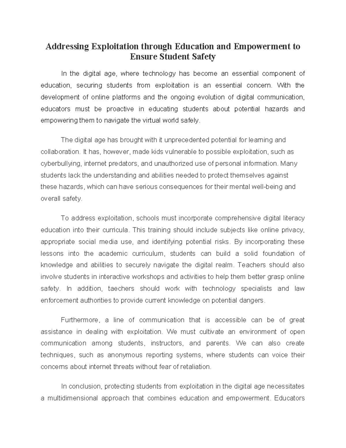 Addressing Exploitation through Education and Empowerment to Ensure ...