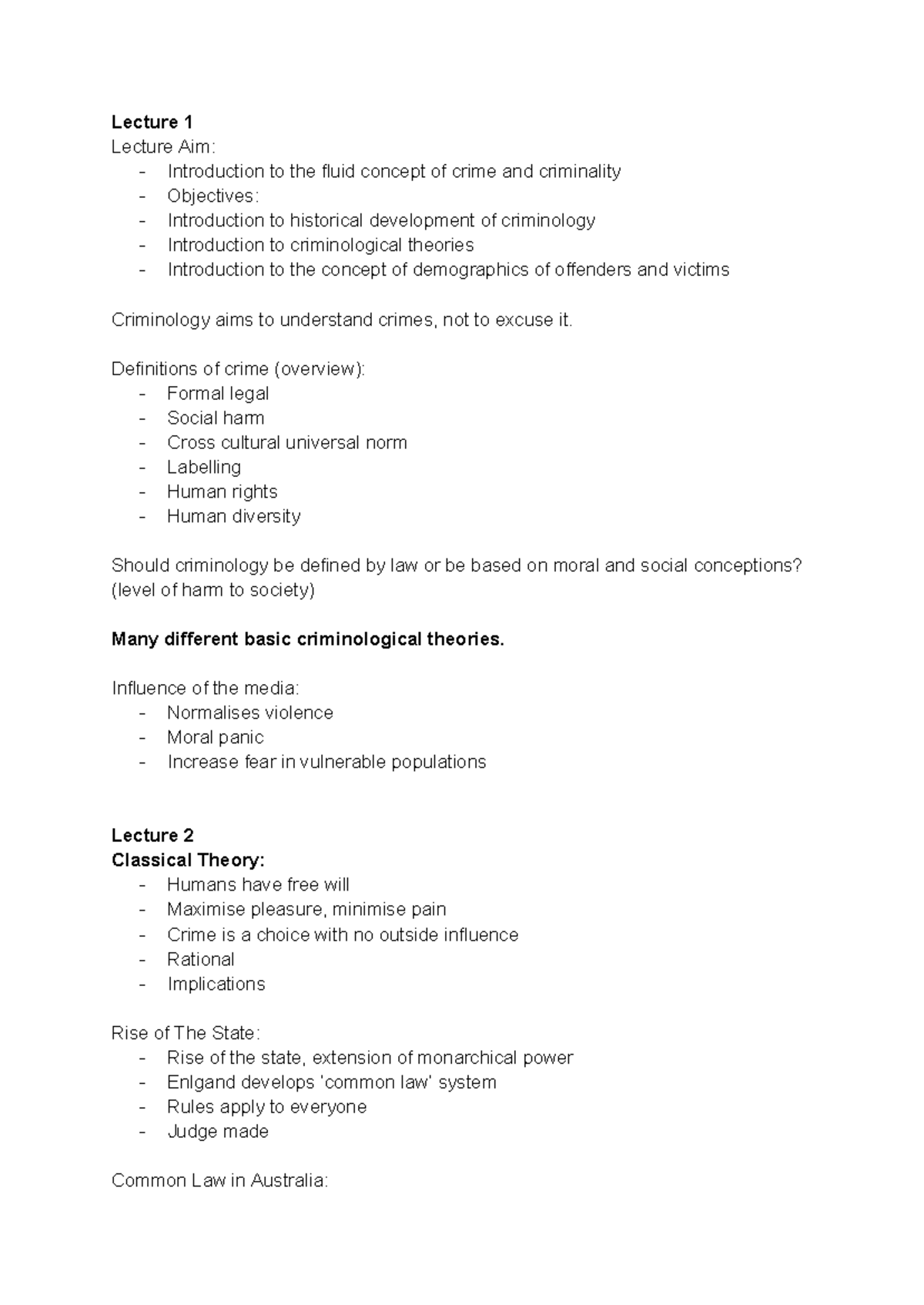 Crim1010 Lecture Series: Introduction to Criminology Concepts - Studocu