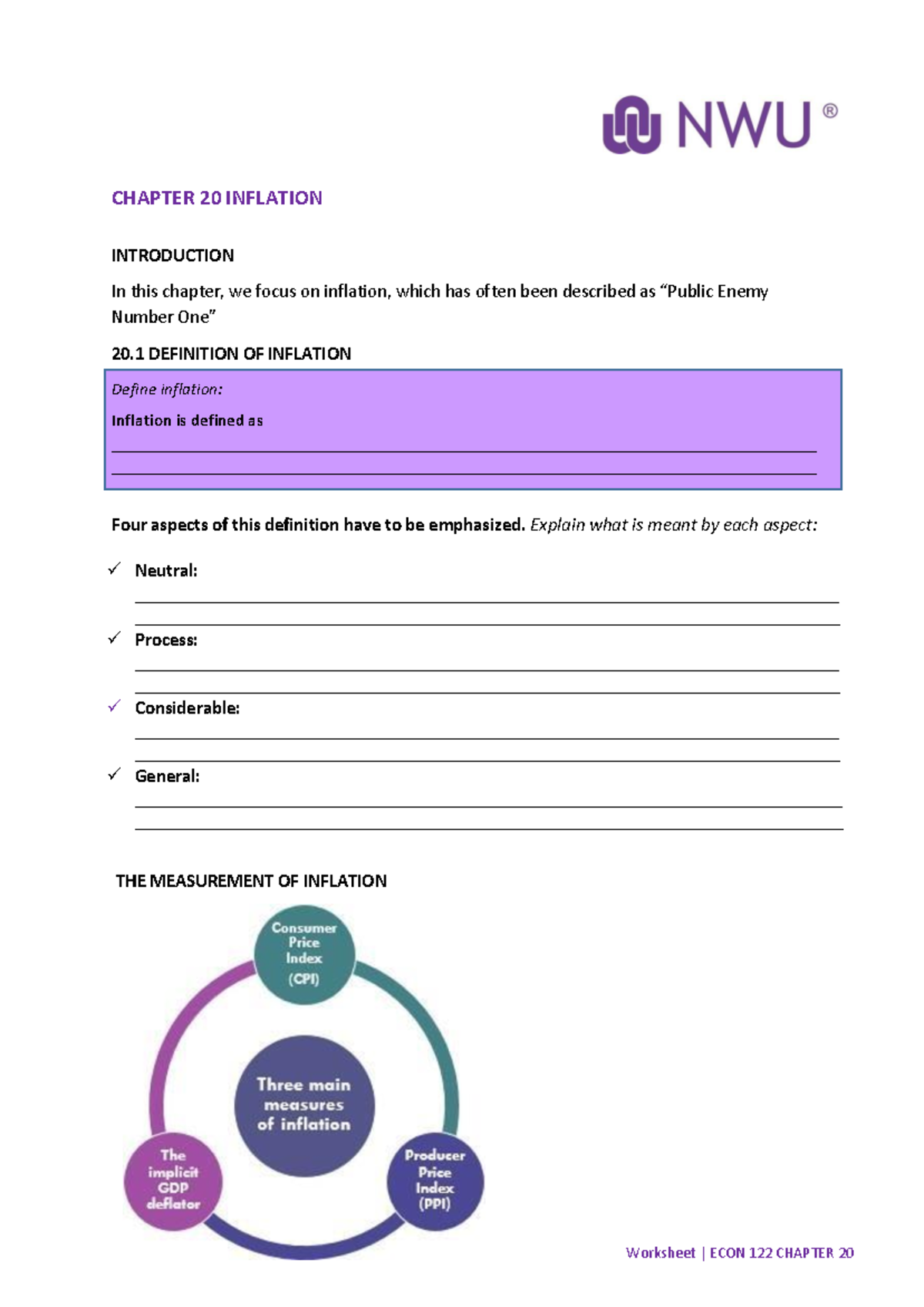 Chapter 20 Worksheet-2: Understanding Inflation Dynamics and Measures ...