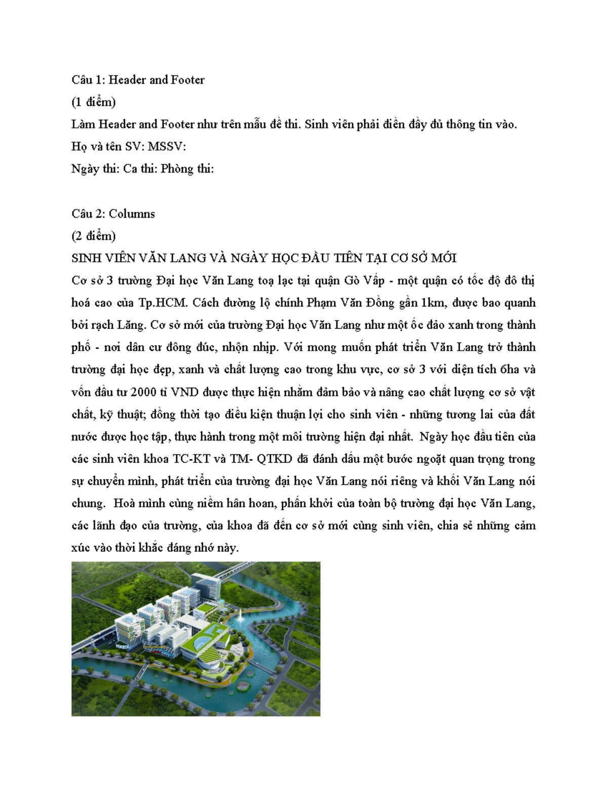 De005: Header, Footer & Columns - Văn Lang University Overview - Studocu