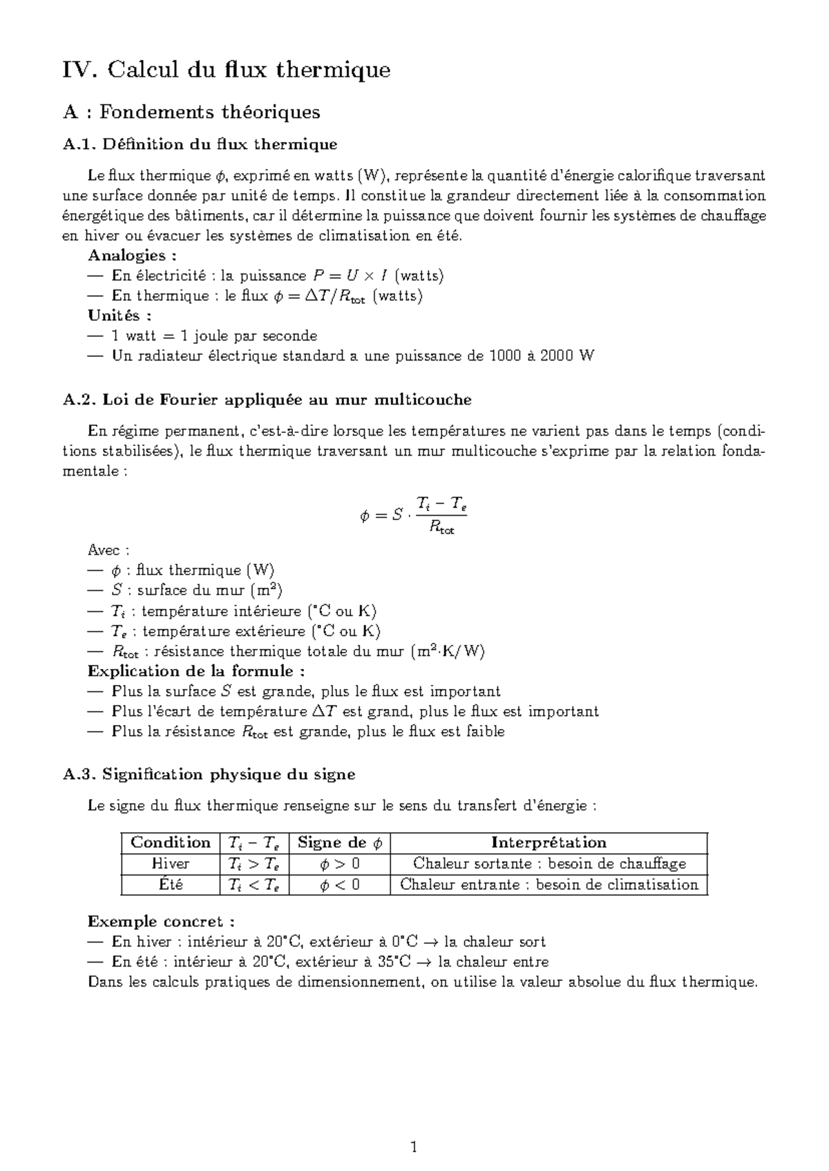 IV. Calcul du Flux Thermique : Fondements et Applications (Cours TH-101 ...