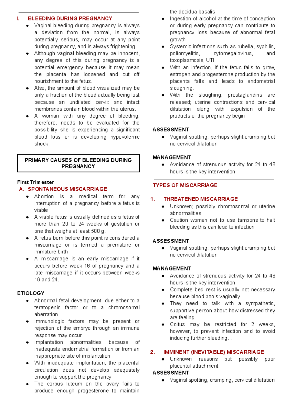 MCN LEC Module 1 - Nursing Notes - I. BLEEDING DURING PREGNANCY Vaginal ...