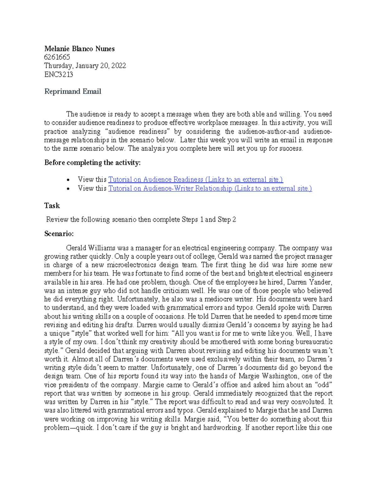 Reprimand Email ENC Melanie Blanco - Melanie Blanco Nunes 6261665 ...
