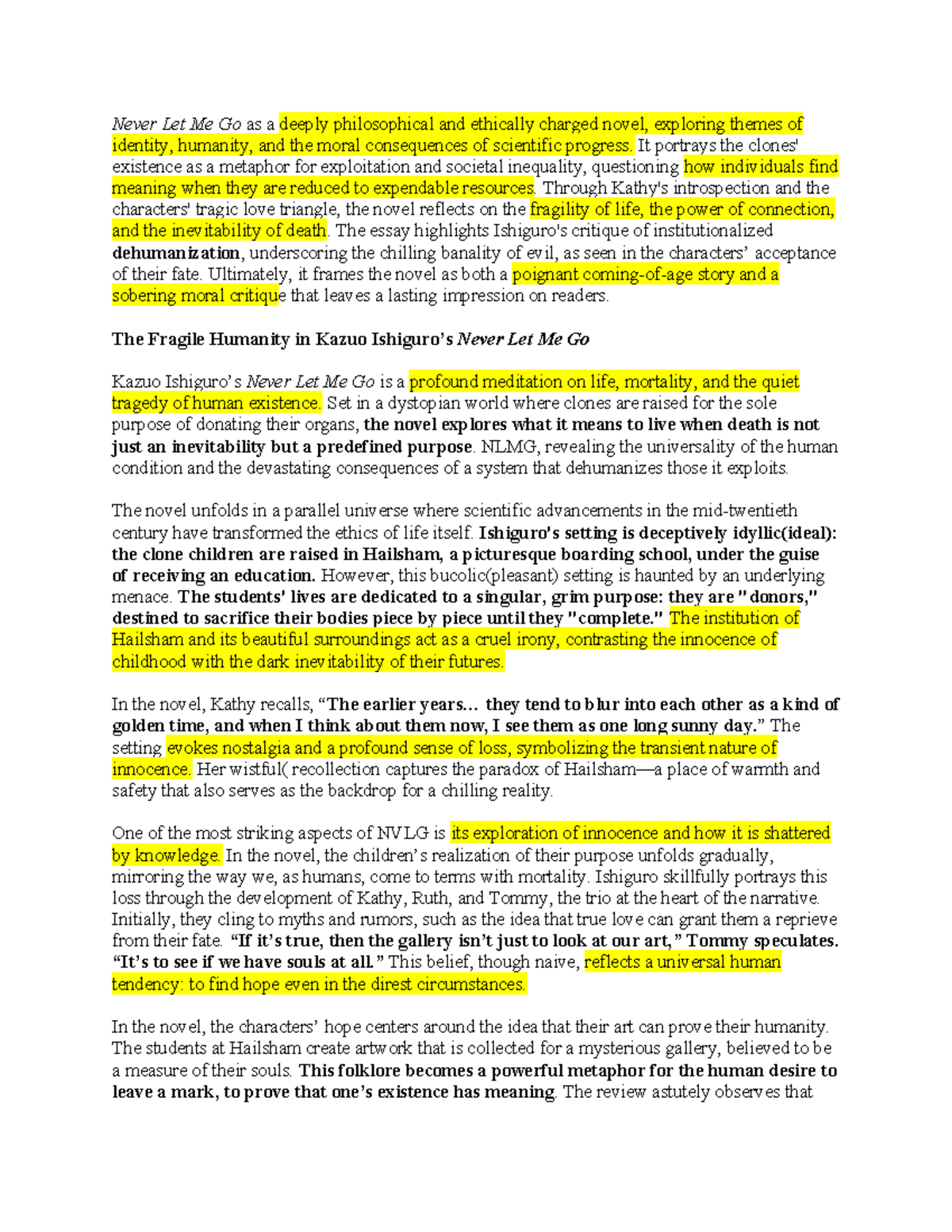NLMG: Analyzing Identity, Innocence, and Mortality in Ishiguro's Novel ...