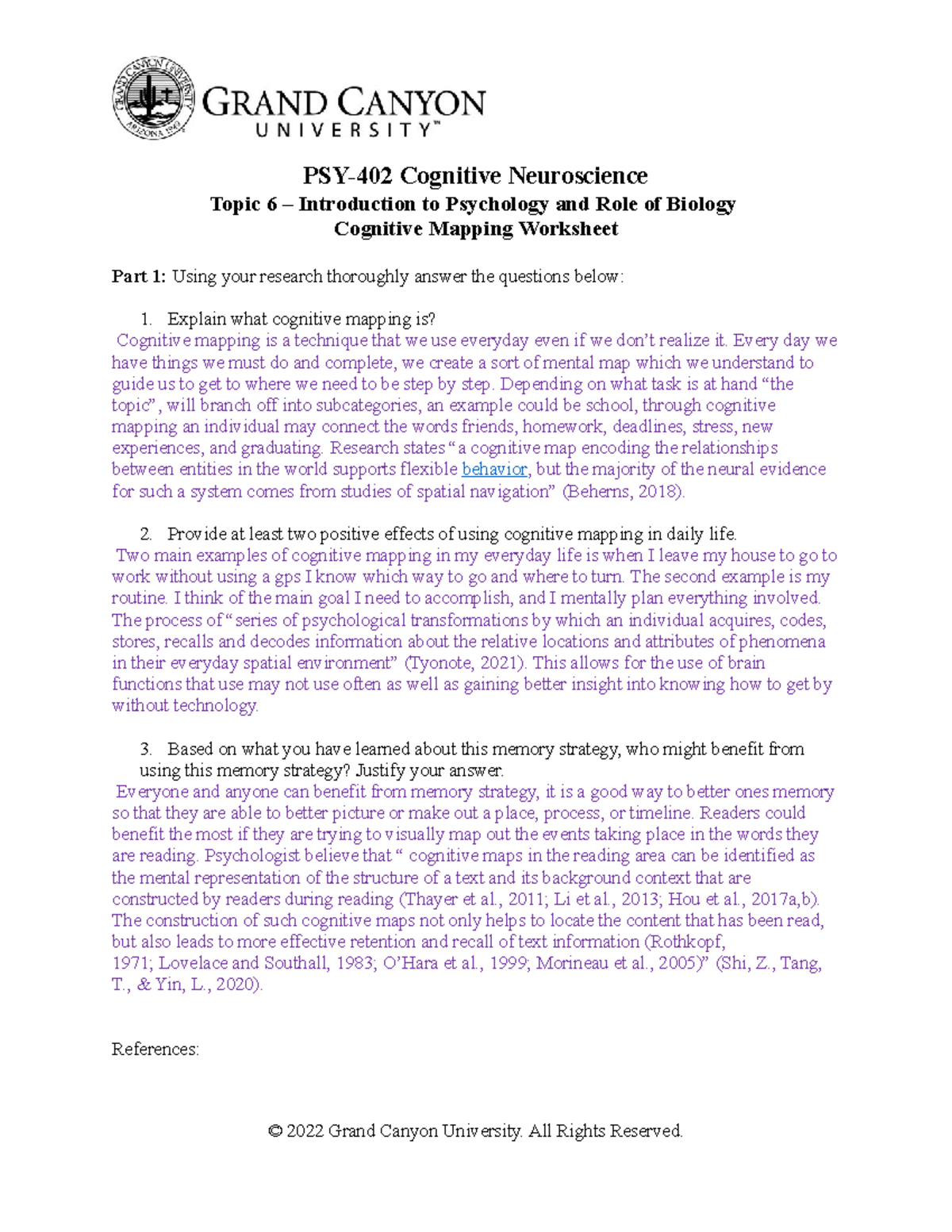 Cognitve Mapping - PSY-402 Cognitive Neuroscience Topic 6 ...