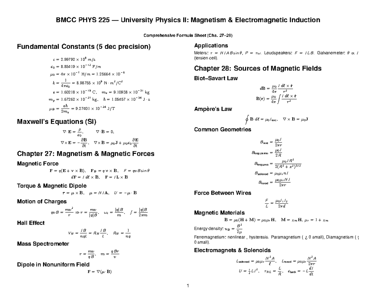 BMCC PHYS 225 University Physics II: Magnetism & Electromagnetic ...
